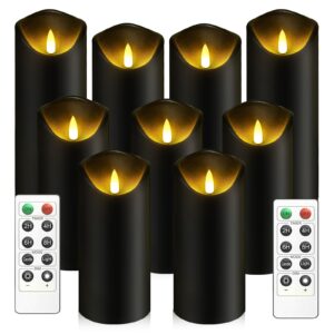 kakoya flickering flameless candles, battery operated acrylic led pillar candles with remote control and timer, set of 9 (black)