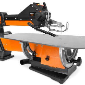 WEN LL2156 21-Inch 1.6-Amp Variable Speed Parallel Arm Scroll Saw with Extra-Large Dual-Bevel Steel Table, Black Orange