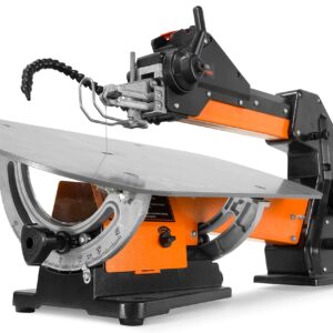 WEN LL2156 21-Inch 1.6-Amp Variable Speed Parallel Arm Scroll Saw with Extra-Large Dual-Bevel Steel Table, Black Orange