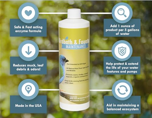 Sanco Bird Bath & Fountain Maintenance, Fast-Acting Enzyme-Based Formula Will Extend The Life of Your Water Feature, Aid in Maintaining a Balanced Ecosystem, 16 oz