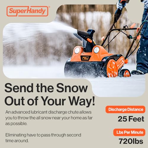 SuperHandy Electric Snow Thrower Walk-Behind Blower Corded AC 120V 15A 18 x 10 Inch Clearing Path 25 Feet Throwing Distance 720 lbs/Min LED Headlights for Driveway Walking Path Yards