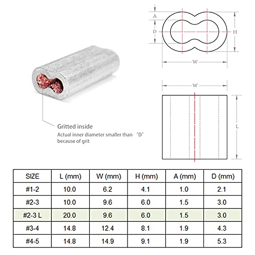 FenceMate Aluminum Alloy Crimp Loop Sleeves #2-3 Long to Splice & Join Metallic Wires or Wire Ropes, Tempered, Gritted with Super Holding Force on High Tensile Wires in Fencing & Hanging, 100pcs/Pack