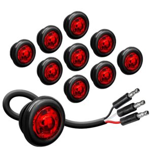 TRUE MODS 10pc 3/4" Inch Round Red Trailer 12V LED Marker Light [3 Wire/Turn Brake Tail TBT Lights] [DOT FMVSS 108] [SAE P2PC] [Semi-Spherical Output] [IP67 Waterproof] Small Markers for Trailer Truck