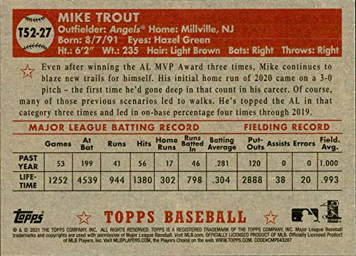 Baseball MLB 2021 Topps 1952 Topps Redux #T52-27 Mike Trout NM-MT Angels