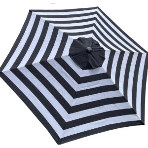 BELLRINO DECOR Replacement 9 ft 6 ribs BLACK/WHITE STRIPE in STRONG & THICK in Umbrella Canopy (Canopy Only)