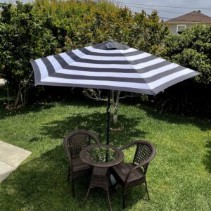 BELLRINO DECOR Replacement 9 ft 6 ribs BLACK/WHITE STRIPE in STRONG & THICK in Umbrella Canopy (Canopy Only)