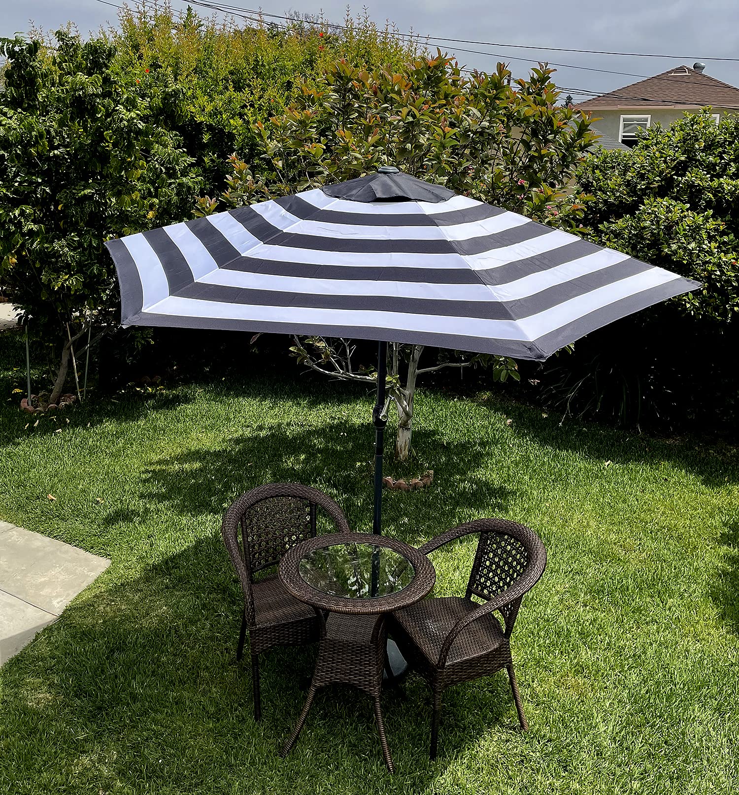 BELLRINO DECOR Replacement 9 ft 6 ribs BLACK/WHITE STRIPE in STRONG & THICK in Umbrella Canopy (Canopy Only)