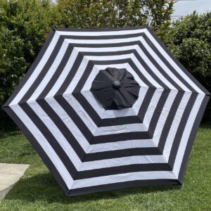 BELLRINO DECOR Replacement 9 ft 6 ribs BLACK/WHITE STRIPE in STRONG & THICK in Umbrella Canopy (Canopy Only)