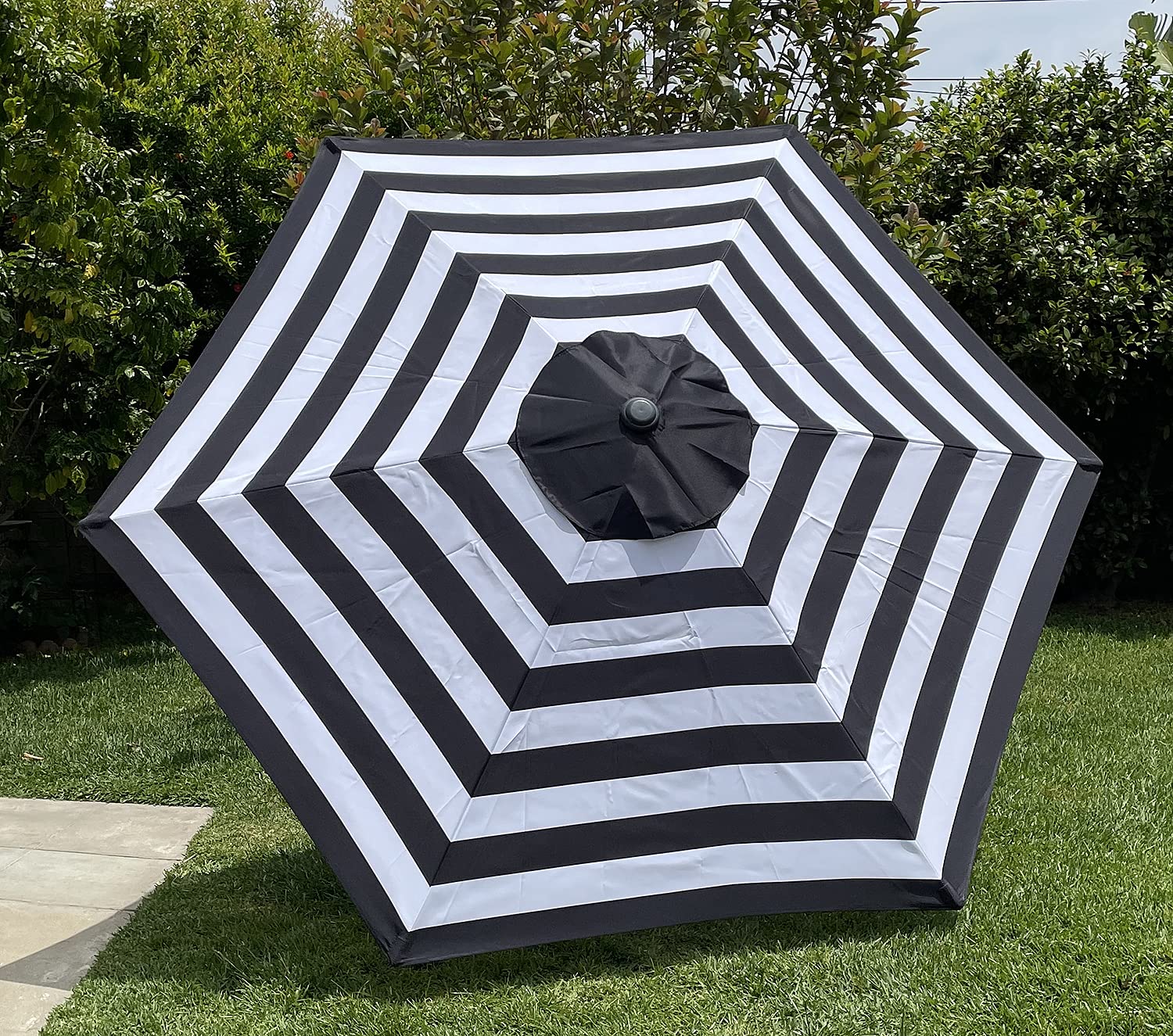 BELLRINO DECOR Replacement 9 ft 6 ribs BLACK/WHITE STRIPE in STRONG & THICK in Umbrella Canopy (Canopy Only)