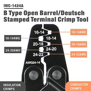 iCrimp IWC-1424A Crimping Tools for Deutsch DT Series Stamped & Formed Contact, Open Barrel Terminal Crimping Tool, AWG14 to AWG24 Wire Crimper