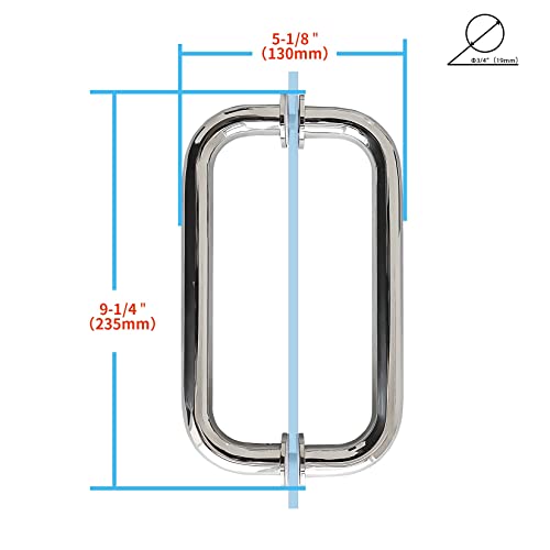 CKB 8" Back to Back Pull Shower Door Handle Compatible with 1/4" to 1/2" Thickness Glass Door for Frameless Shower Doors, Polished Steel with 304 Stainless Steel…