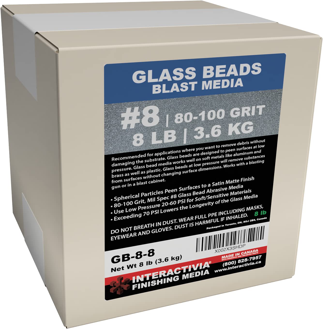 #8 Glass Beads - 8 lb or 3.6 kg - Blasting Abrasive Media (Fine) 80-100 Mesh or Grit - Spec No 8 for Blast Cabinets Or Sand Blasting Guns - Small Beads for Cleaning and Finishing