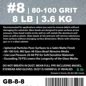 #8 Glass Beads - 8 lb or 3.6 kg - Blasting Abrasive Media (Fine) 80-100 Mesh or Grit - Spec No 8 for Blast Cabinets Or Sand Blasting Guns - Small Beads for Cleaning and Finishing