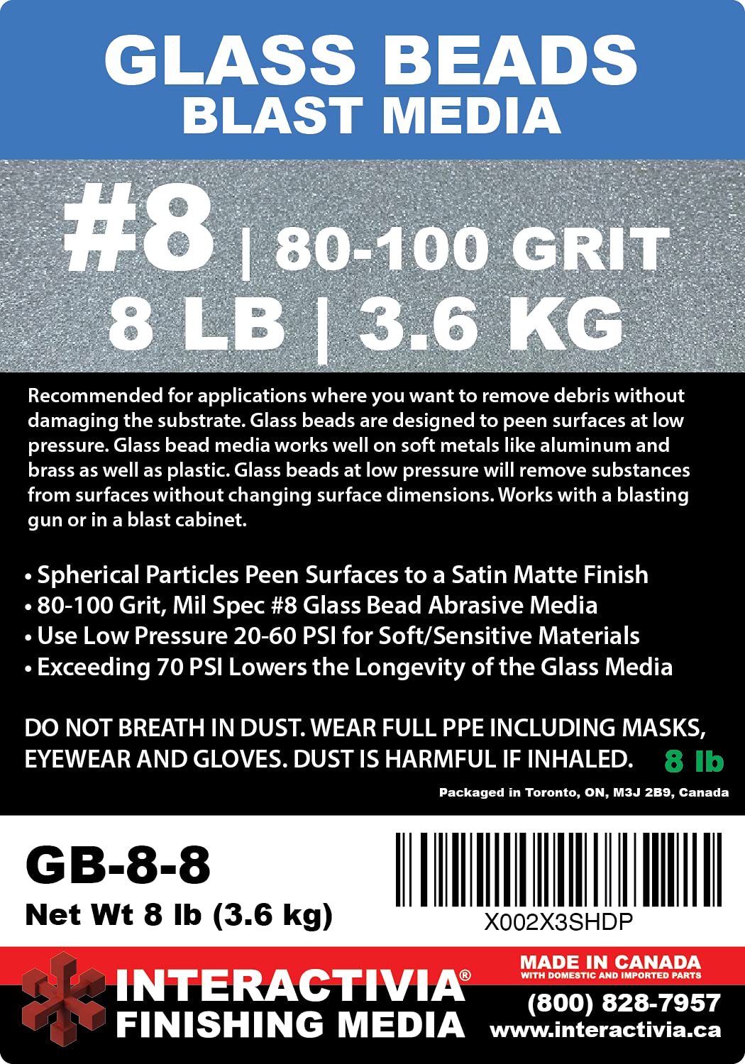 #8 Glass Beads - 8 lb or 3.6 kg - Blasting Abrasive Media (Fine) 80-100 Mesh or Grit - Spec No 8 for Blast Cabinets Or Sand Blasting Guns - Small Beads for Cleaning and Finishing