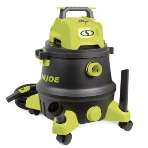 Sun Joe SWD8000 8-Gallon 1200-Watt 6.5 Peak HP Wet/Dry Shop Vacuum, HEPA Filtration, Wheeled w/Cleaning Attachments, for Home, Workshops, Pet Hair and Auto Use, 8 Gallon, Black/Green