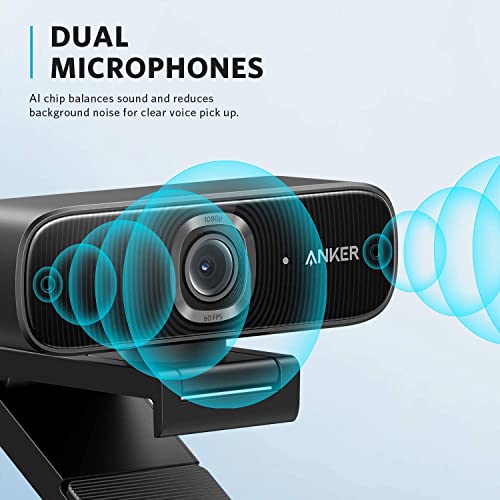 Anker PowerConf C300 Smart Full HD Webcam, AI-Powered Framing & Autofocus, 1080p Webcam with Noise-Cancelling Microphones, Adjustable FoV, HDR, 60 FPS, Low-Light Correction, Zoom Certified (Renewed)