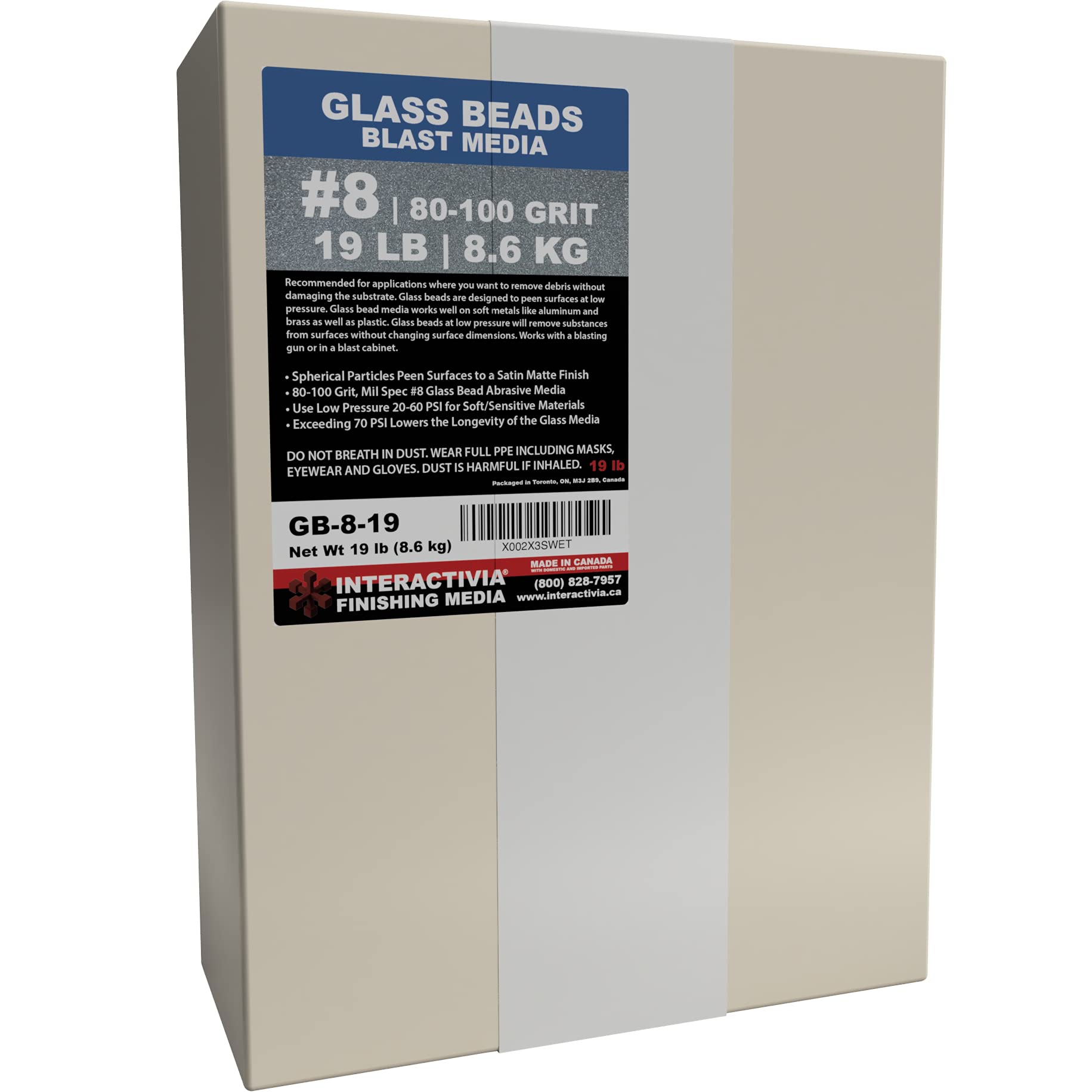 #8 Glass Beads - 19 lb or 8.6 kg - Blasting Abrasive Media (Fine) 80-100 Mesh or Grit - Spec No 8 for Blast Cabinets Or Sand Blasting Guns - Small Beads for Cleaning and Finishing