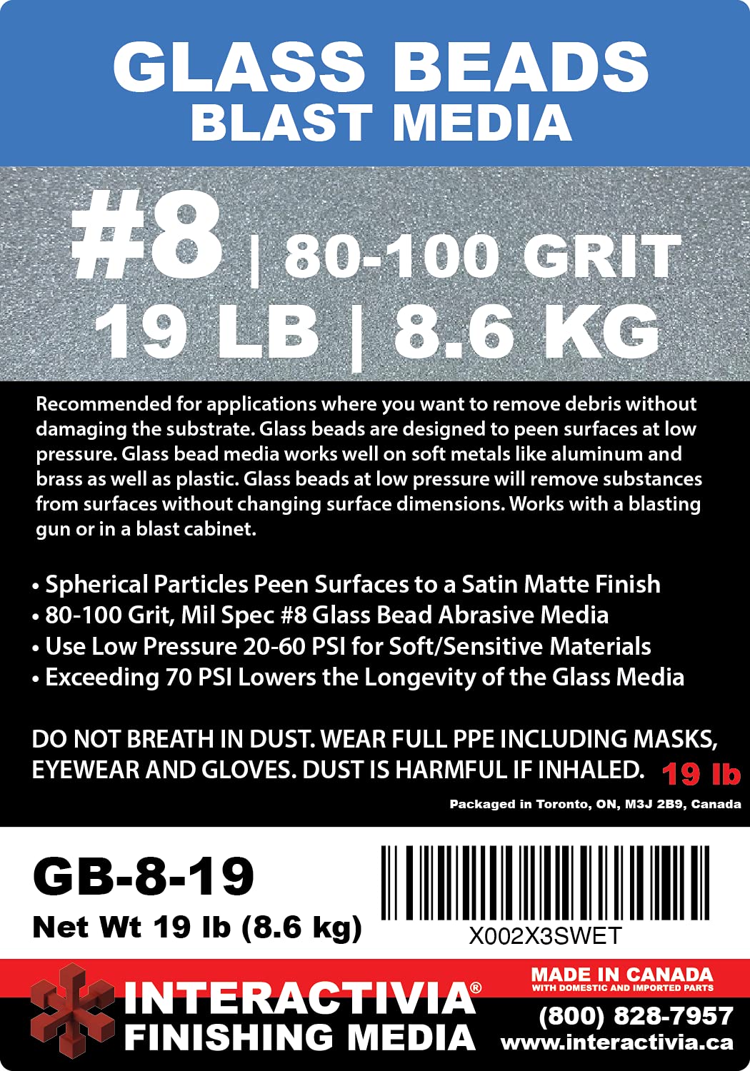 #8 Glass Beads - 19 lb or 8.6 kg - Blasting Abrasive Media (Fine) 80-100 Mesh or Grit - Spec No 8 for Blast Cabinets Or Sand Blasting Guns - Small Beads for Cleaning and Finishing