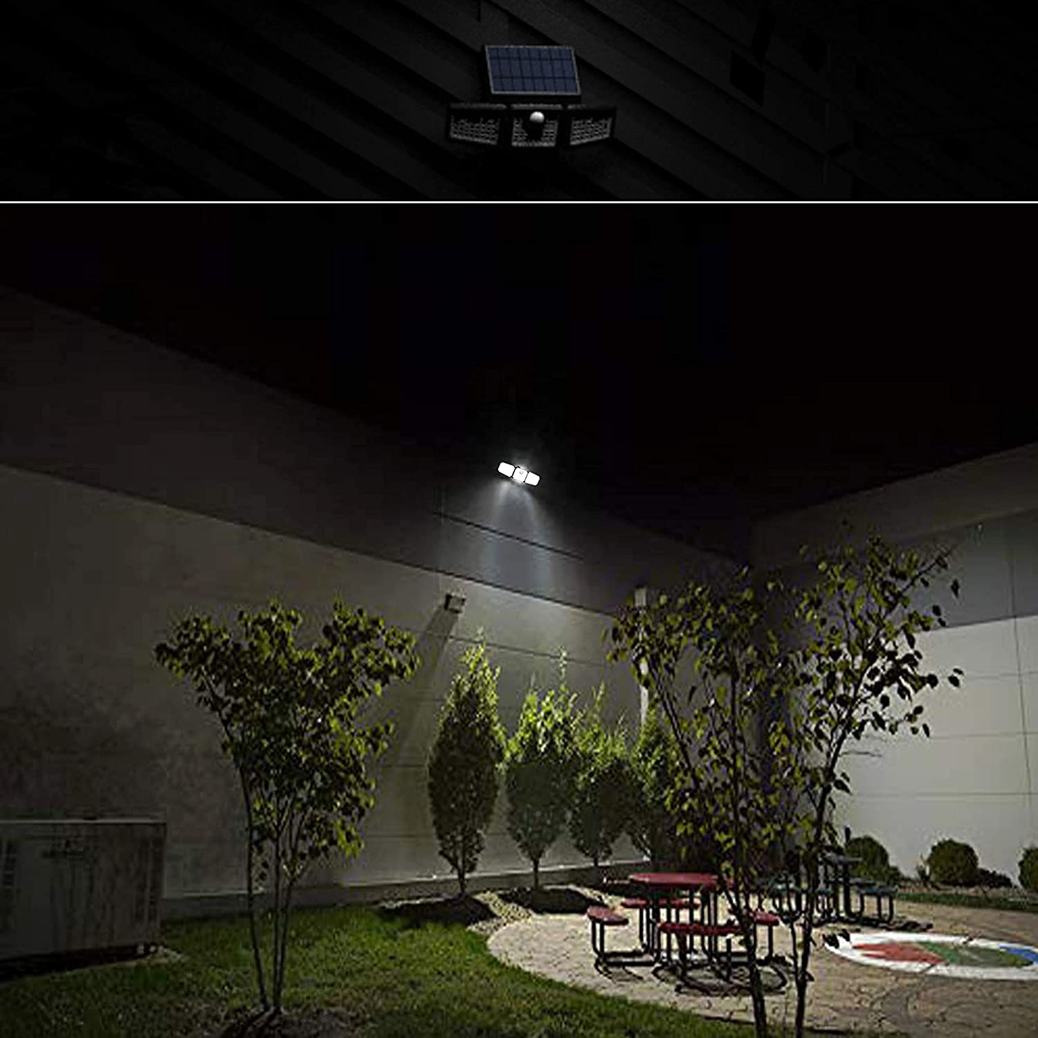 Solar Lights, Solar Motion Sensor Light Super Bright Outdoor 128 LED Security Lighting White, 2PK