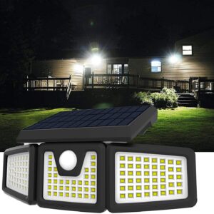 Solar Lights, Solar Motion Sensor Light Super Bright Outdoor 128 LED Security Lighting White, 2PK