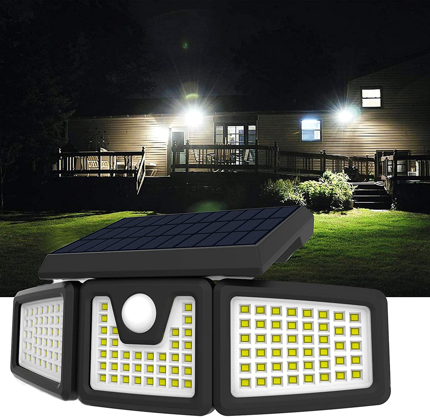 Solar Lights, Solar Motion Sensor Light Super Bright Outdoor 128 LED Security Lighting White, 2PK