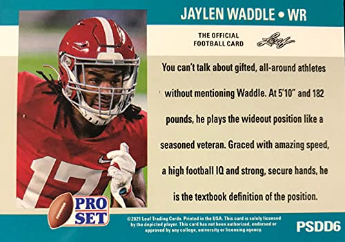 Jaylen Waddle 2021 Pro Set DRAFT DAY Short Printed Mint Rookie Card #PSDD6 picturing this Miami Dolphins First Round Pick in his Red Alabama Jersey