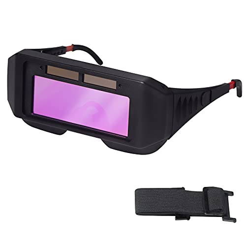 T TOVIA Solar Powered Auto Darkening Welding Goggles, LCD Welder Glasses with Adjustable Shade, 2 Sensors Welder Glasses for TIG MIG MMA Plasma