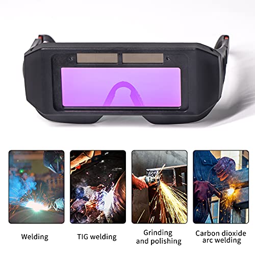 T TOVIA Solar Powered Auto Darkening Welding Goggles, LCD Welder Glasses with Adjustable Shade, 2 Sensors Welder Glasses for TIG MIG MMA Plasma