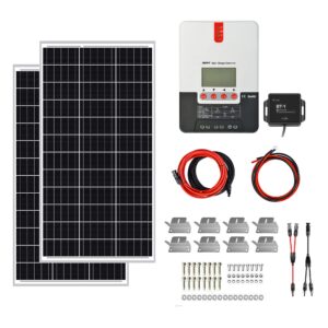 expertpower 200w 12v solar power kit | 200w mono rigid solar panels, 20a mppt solar charge controller | rv, trailer, camper, marine, off grid, solar projects