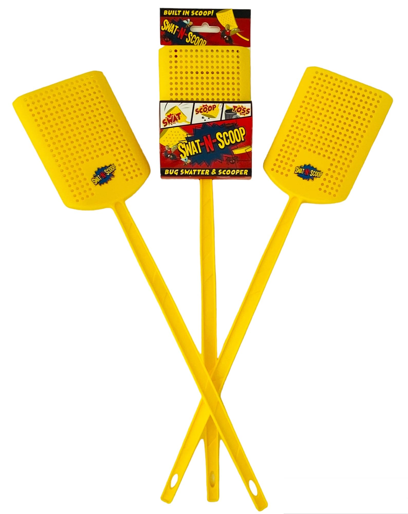 Swat-N-Scoop Heavy Duty Fly Swatter and Spider Catcher and Release (Pack of 3). Insect Fly Catchers for Inside Home. House Fly Killer or Humane Bug Catcher with Built in Insect Scoop.