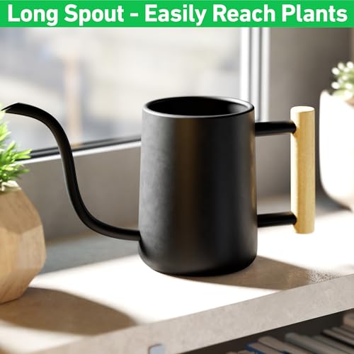 Indoor Watering Can with Long Spout - 35oz Black Watering Can for Indoor Plants - Cute Watering Can Indoor - Small Watering Can for Indoor Plants - Indoor Plant Watering Can