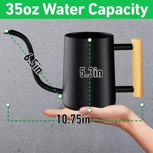 Indoor Watering Can with Long Spout - 35oz Black Watering Can for Indoor Plants - Cute Watering Can Indoor - Small Watering Can for Indoor Plants - Indoor Plant Watering Can