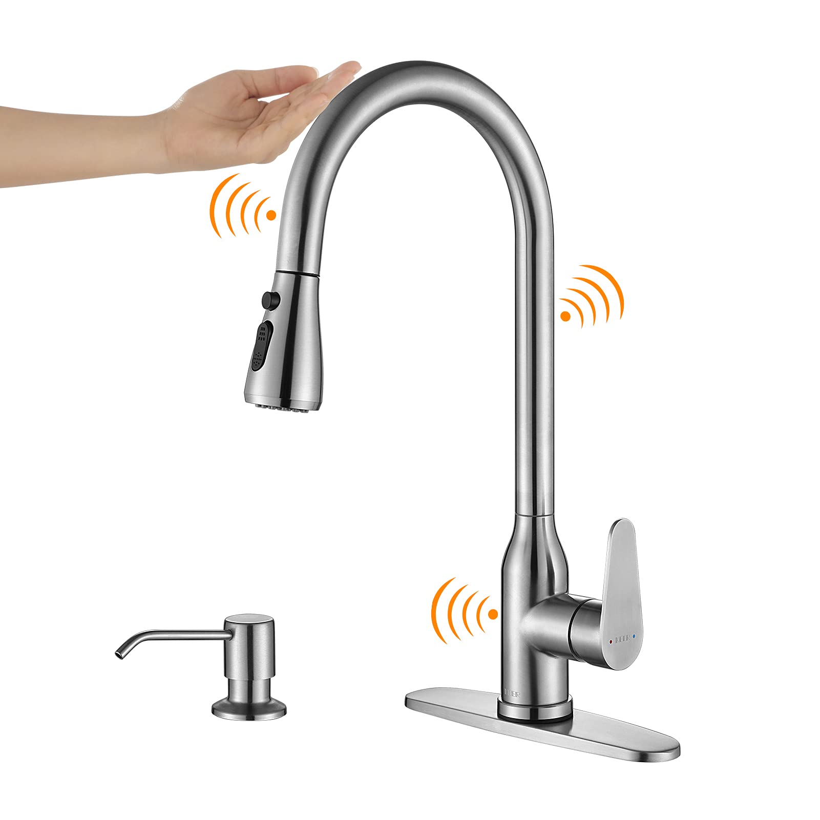 Touch Kitchen Faucet,KEER Smart Kitchen Sink Faucet with Pull Down Sprayer, Touch on Activated Kitchen Bar Sink Faucet Brushed Nickel, Stainless Steel