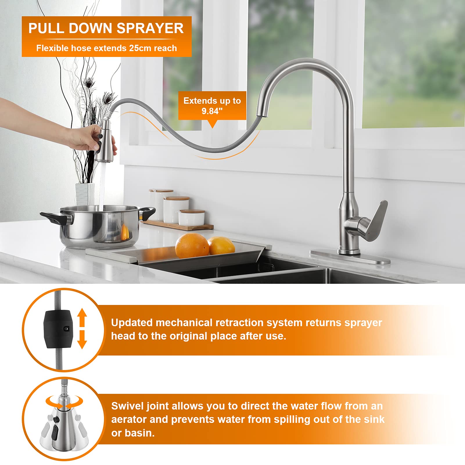 Touch Kitchen Faucet,KEER Smart Kitchen Sink Faucet with Pull Down Sprayer, Touch on Activated Kitchen Bar Sink Faucet Brushed Nickel, Stainless Steel