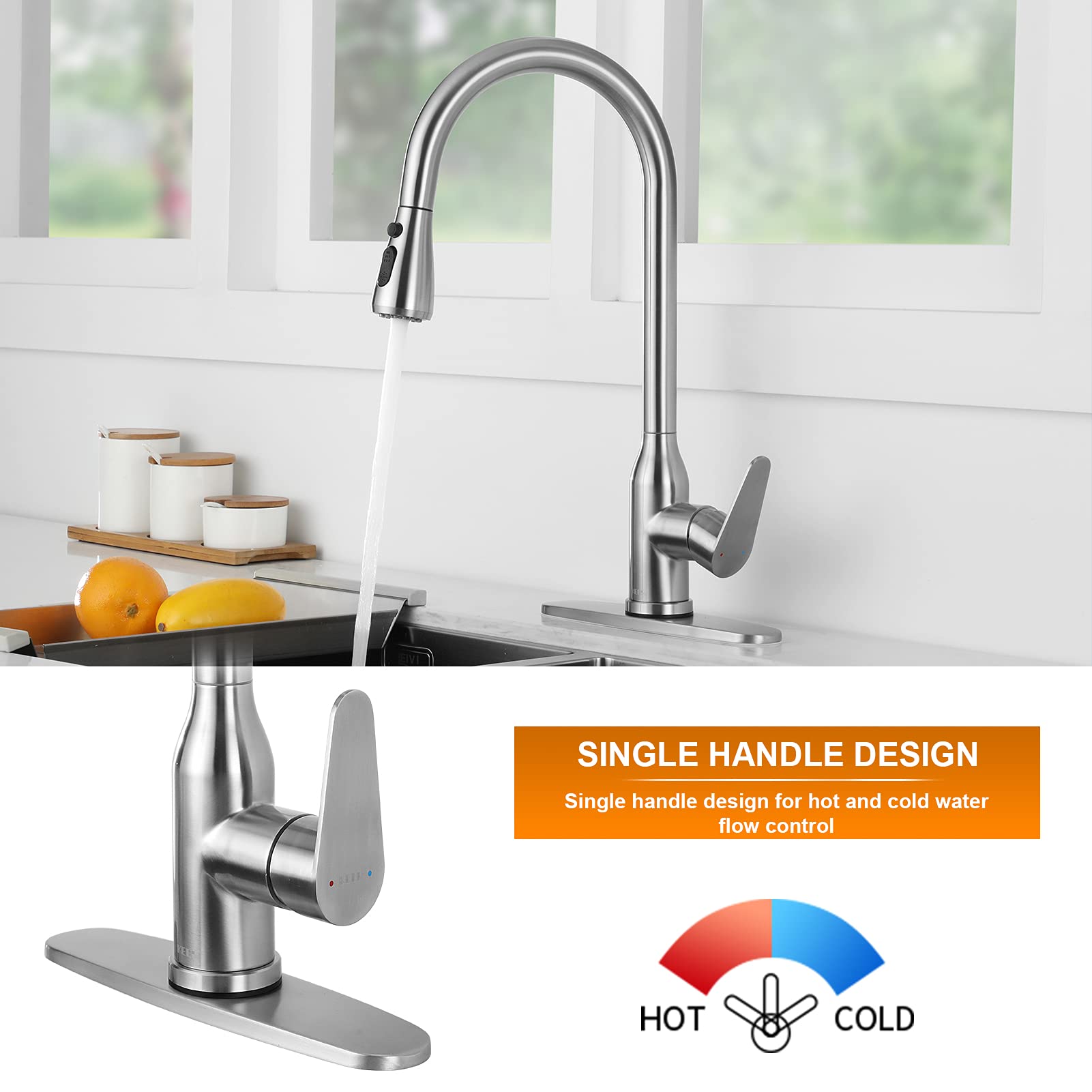 Touch Kitchen Faucet,KEER Smart Kitchen Sink Faucet with Pull Down Sprayer, Touch on Activated Kitchen Bar Sink Faucet Brushed Nickel, Stainless Steel