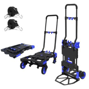 oyoest folding hand truck heavy duty 330lb load carrying,convertible dolly cart with retractable handle and 4 rubber wheels,portable hand truck foldable for luggage/personal/travel/mobile/office use.