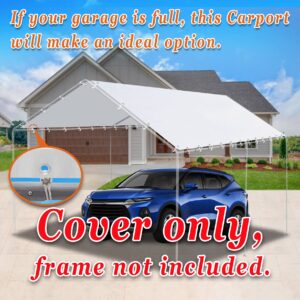 Strong Camel Carport Conopy Cover 10'x20' Replacement for Car Tent Outdoor Top Garage Shelter with Ball Bungees,Without Edge,White(Only Cover, Frame Not Included)