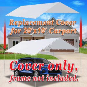 Strong Camel Carport Conopy Cover 10'x20' Replacement for Car Tent Outdoor Top Garage Shelter with Ball Bungees,Without Edge,White(Only Cover, Frame Not Included)