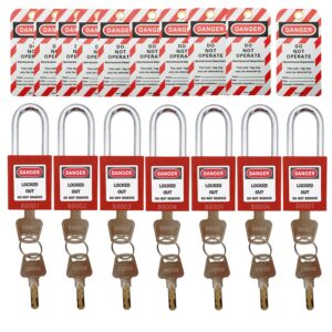 safby 7pcs keyed different lockout tagout locks with 10 lock out tag out tags - loto safe padlocks for stations and devices with 7 different numbers (keyed different, 7 locks with 10 tags)