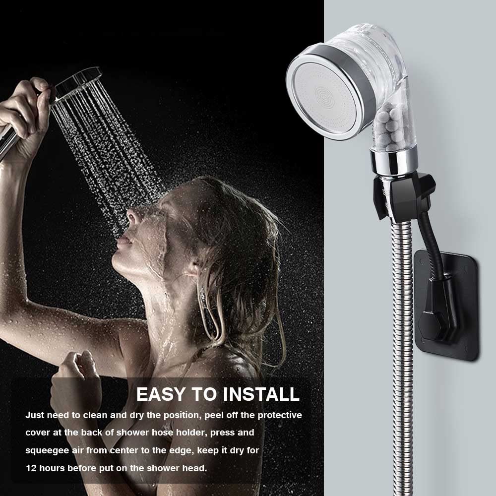 Shower Head Holder Strong Adhesive 360 Degree Rotatable Adjustable Handheld Shower Wand Holder Wall Mount Bracket for Bathroom (Black)