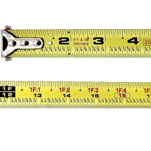 Jet Swet 25-FT Tape Measure Inches & Feet | 1/8" Fractions Marked 1/32" Precision | Auto-Lock Pull to Stay, Magnetic Tip, Retraction Brake, Pro-Grade Heavy Duty, Durable Rubber, Stud Mark Every 16"