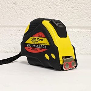 Jet Swet 25-FT Tape Measure Inches & Feet | 1/8" Fractions Marked 1/32" Precision | Auto-Lock Pull to Stay, Magnetic Tip, Retraction Brake, Pro-Grade Heavy Duty, Durable Rubber, Stud Mark Every 16"