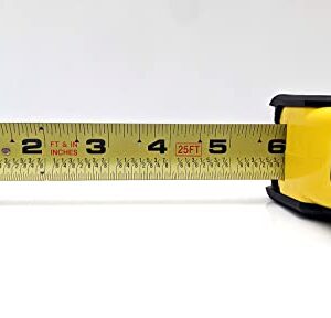 Jet Swet 25-FT Tape Measure Inches & Feet | 1/8" Fractions Marked 1/32" Precision | Auto-Lock Pull to Stay, Magnetic Tip, Retraction Brake, Pro-Grade Heavy Duty, Durable Rubber, Stud Mark Every 16"