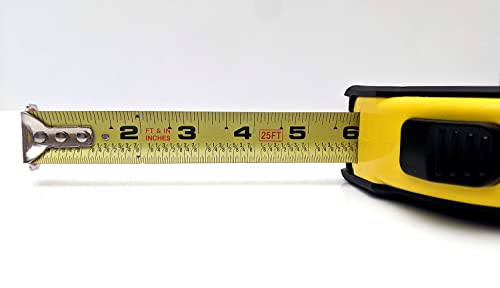 Jet Swet 25-FT Tape Measure Inches & Feet | 1/8" Fractions Marked 1/32" Precision | Auto-Lock Pull to Stay, Magnetic Tip, Retraction Brake, Pro-Grade Heavy Duty, Durable Rubber, Stud Mark Every 16"