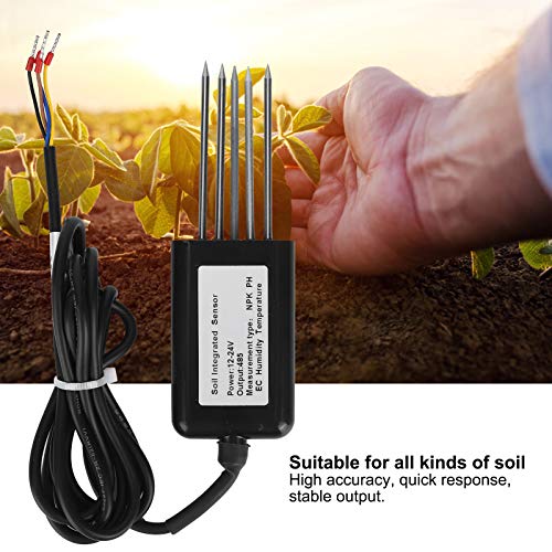 POCREATION RS485 5Pin Soil Sensor, PH NPK Temperature Tester, Humidity EC Sensor, Conductivity Detector Tester, Plastic+Steel+ for Watersaving Irrigation