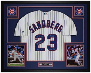 ryne sandberg autographed p/s cubs jersey - beautifully matted and framed - hand signed by sandberg and certified authentic by tristar - includes certificate of authenticity