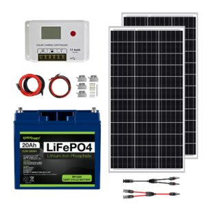 expertpower 200w 12v solar power kit | 12v 20ah lifepo4 lithium battery | 200w mono rigid solar panels, 20a pwm solar charge controller | rv, trailer, camper, marine, off grid, solar projects