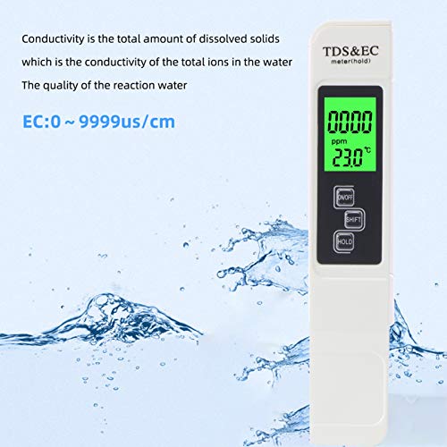 Hyuduo Water Quality Tester, 0-9999PPM Measurement Range, TDS/EC/Temp Fish Drinking Water Monitor Pen,PH Water Quality/Temperature Hygrometer