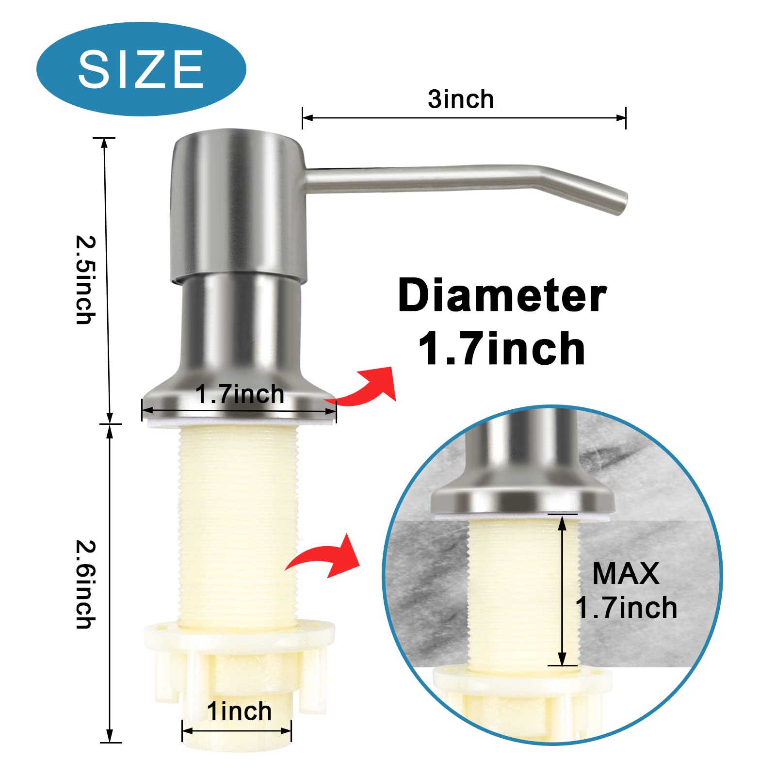 Soap Dispenser for Kitchen Sink(Brushed Nickel),Stainless Steel Countertop Dish Soap Dispenser Pump with Extension Tube kit