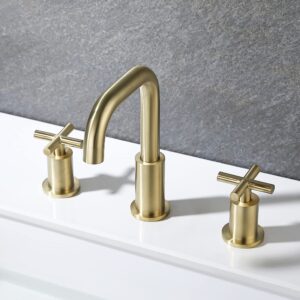 8 Inches Widespread Bathroom Faucet Brushed Gold, 2 Handle Brass Bathroom Faucets for Sink 3 Hole with Valve and Pop-Up Drain Assembly by ChiLDano, CH3163BG